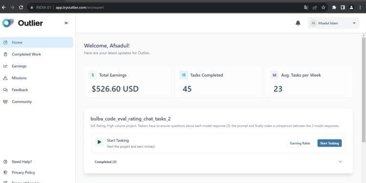 Step-by-step guide; create Outlier account, work at home
